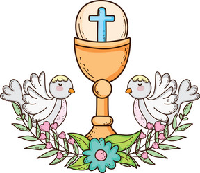 Sacred chalice religious with doves birds Vector Image