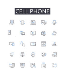 Mobile line icons collection cellular handheld Vector Image