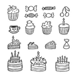 Hand drawn birthday elements set of party Vector Image