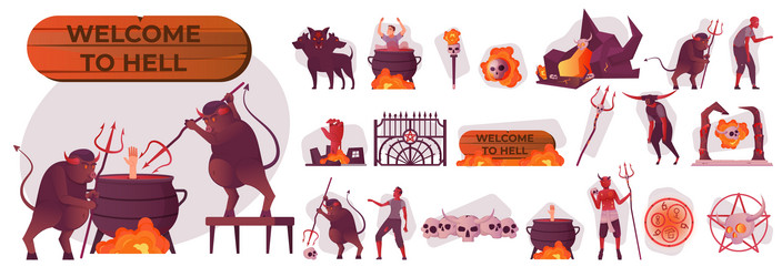 Hell underworld icon set Royalty Free Vector Image