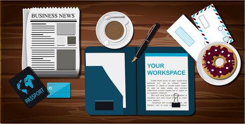 Top view a wooden office desk Royalty Free Vector Image