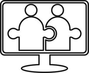 Monitor commitment teamwork together outline logo Vector Image