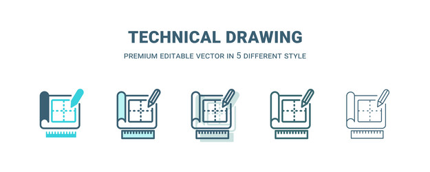 Cad icon in 5 different style outline filled two Vector Image