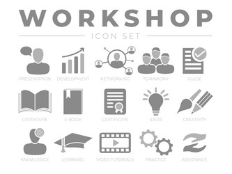 Round workshop icon set presentation development Vector Image