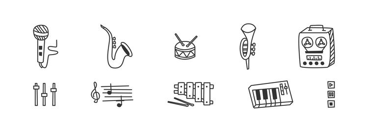Music element line doodle style drawing set Vector Image