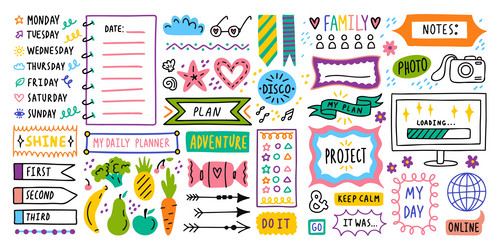 Diary bullet cute journal border elements note Vector Image