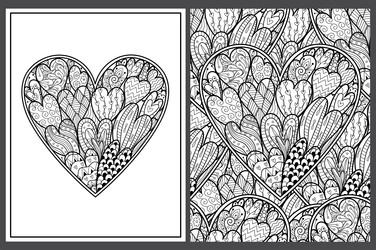Doodle heart coloring pages set with cute Vector Image