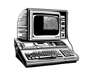 Computer retro hand drawn sketch Royalty Free Vector Image