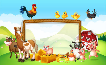 Border design with chicken and farm Royalty Free Vector