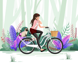 Beautiful women riding bicycle cat sit Royalty Free Vector