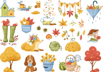 Set cartoon autumn elements Royalty Free Vector Image