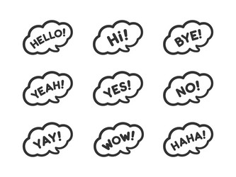 Cute speech bubble with short phrases hello bye Vector Image