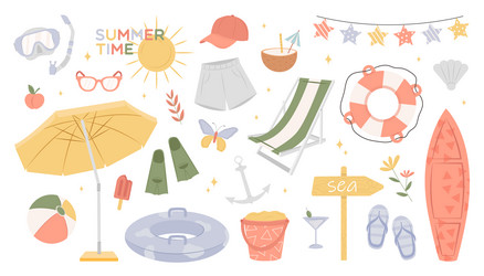 Collection of summer beach elements Royalty Free Vector