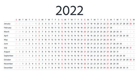Calendar for 2022 year template planner Royalty Free Vector
