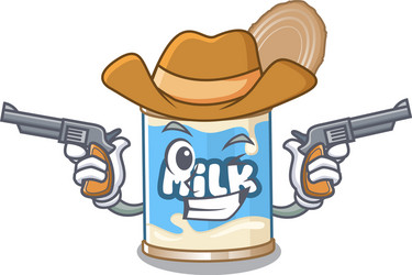 A cowboy cartoon character milk bottle holding gun