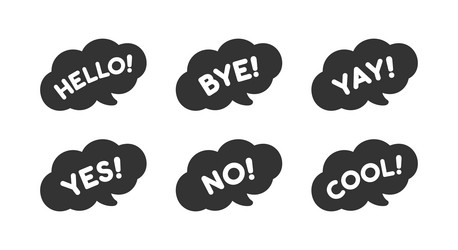 Cute speech bubble with short phrases hello bye Vector Image
