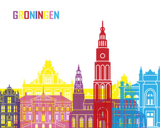 Groningen skyline in bright color palette Vector Image