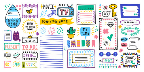 Diary bullet cute journal border elements note Vector Image