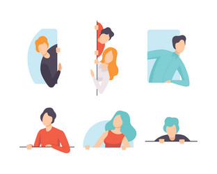 People character looking out of different shaped Vector Image