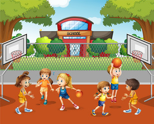 Boys playing basketball game Royalty Free Vector Image