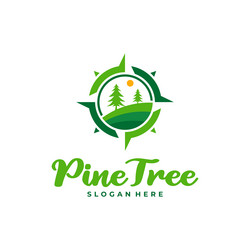 Pine tree with compass logo design creative Vector Image
