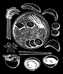 Hand drawn asian food top view Royalty Free Vector Image