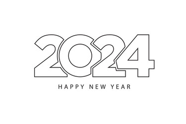 Simple style lines happy new year 2024 black Vector Image