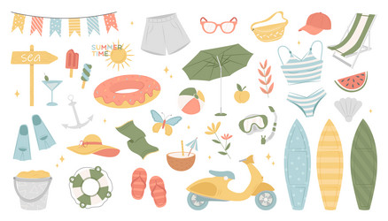 Collection of summer beach elements Royalty Free Vector