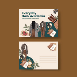 Postcard template with dark academia outfit Vector Image