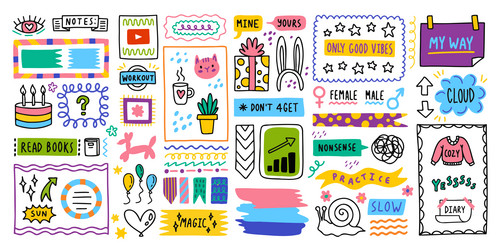 Diary bullet cute journal border elements note Vector Image