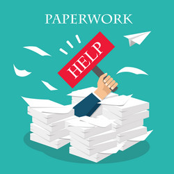 Overworked businessman under a paper pile Vector Image