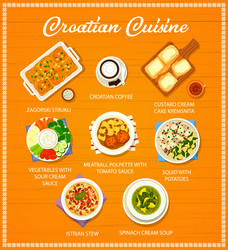 Croatian cuisine restaurant food dishes menu Vector Image