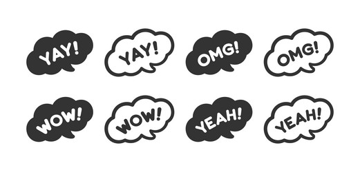 Cute speech bubble with short phrases yes yay omg Vector Image