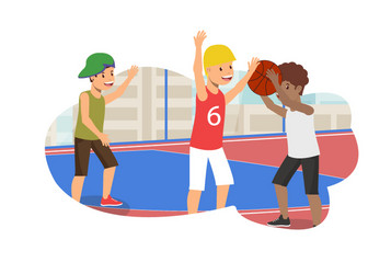 Cartoon basketball kids team in uniform Royalty Free Vector