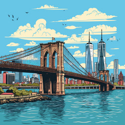 Brooklyn bridge bridge hand-drawn comic Royalty Free Vector