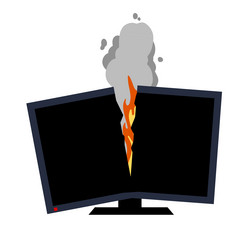 Fire flat television burning broken tv Royalty Free Vector