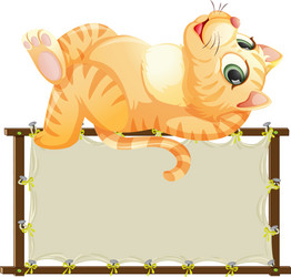 Blank sign template with cute cat on white Vector Image