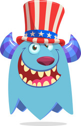 Cartoon funny monster wearing amirican uncle sam Vector Image