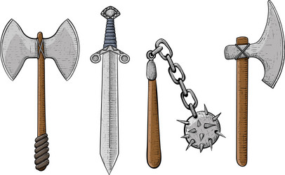 Viking weapons and armor set design elements Vector Image