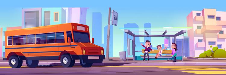 Cartoon School Bus Stop