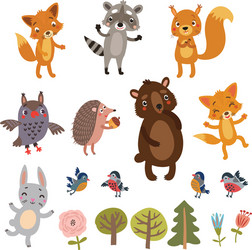 Set of cute forest animals in woodland cartoon Vector Image
