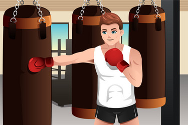Boxer hitting the punching bag icon cartoon Vector Image
