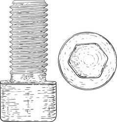 Metal bolt with hex head drive hand drawn sketch Vector Image