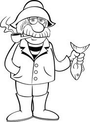 Cartoon old sea captain holding a fish Royalty Free Vector
