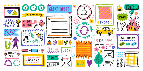 Diary bullet cute journal border elements note Vector Image