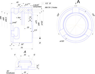 Engineering drawing of steel bush Royalty Free Vector Image