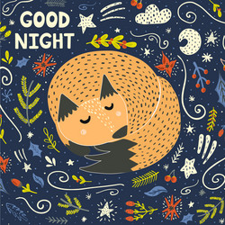 Good night print with super cute foxes Royalty Free Vector