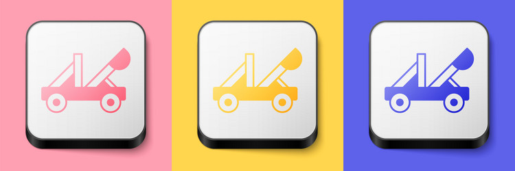 Isometric old medieval wooden catapult shooting Vector Image