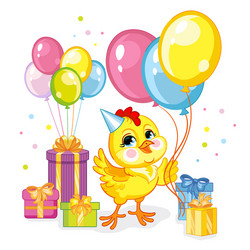 Cute chicken with balloons Royalty Free Vector Image