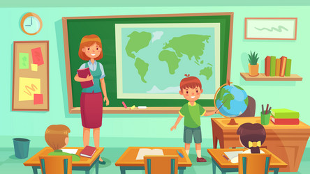 Maths class woman teacher and pupils sitting Vector Image